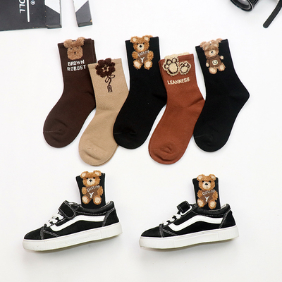 小熊中长筒秋冬春羽毛纱童袜保暖