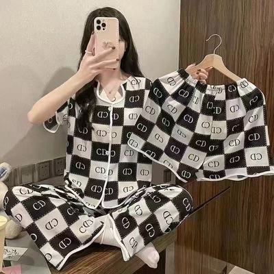 新款Fashion Pajamas睡衣女夏天高颜值网红三件套短袖甜美家居服