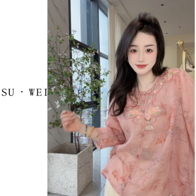 苏维原创复古刺绣苎麻夏季中式时尚百搭衬衫1363