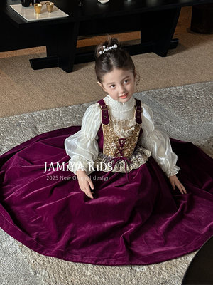Jamiya女童连衣裙25秋冬儿童洋气女孩圣诞新年红色背心裙年款礼服