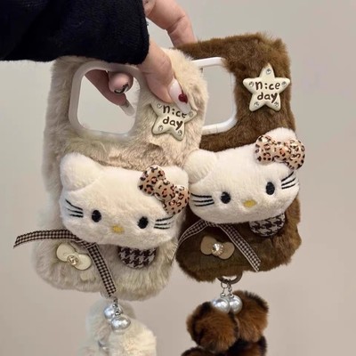 秋冬款hello kitty毛茸茸A1X可爱a2m女OPPOA3PRO/a58x毛绒k11x/k12x/a57/OPPO Reno12pro/11/10/9/8手机壳A97