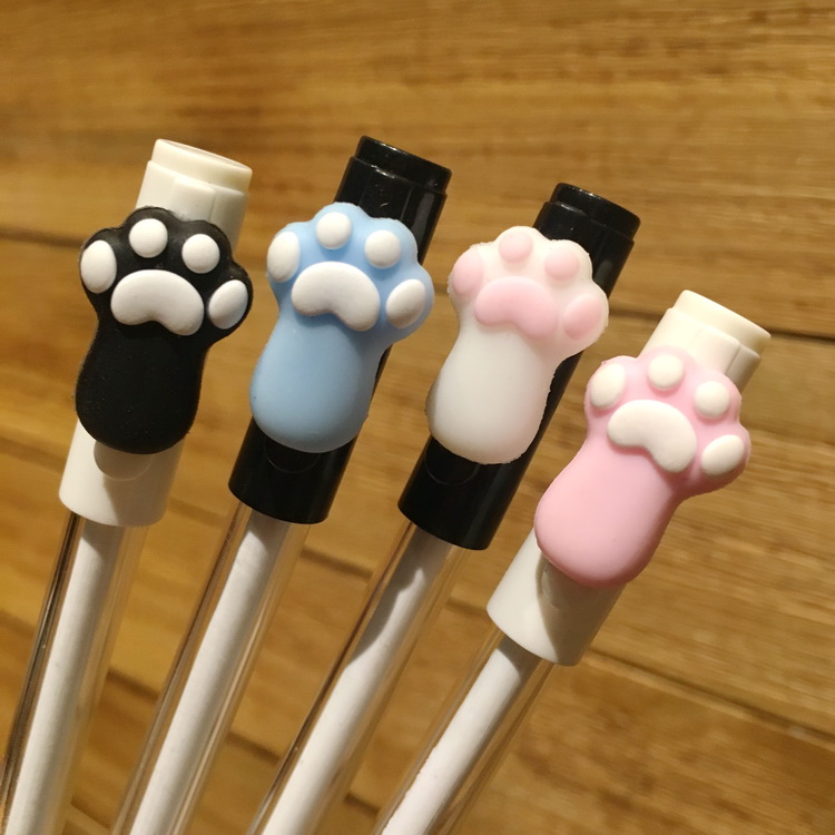 有猫猫系软萌猫爪肉球装饰中性笔猫咪纤细轻巧细杆黑色女生 0.5_虎窝淘