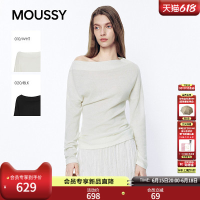 MOUSSY 2026春季新品温柔优雅风修身一字领针织衫女031JSA70-1002