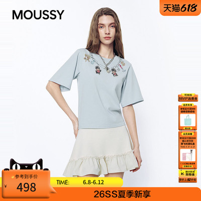 MOUSSY&Monchhichi合作款 2026夏季新品项链印花T恤028JSZ01-1002