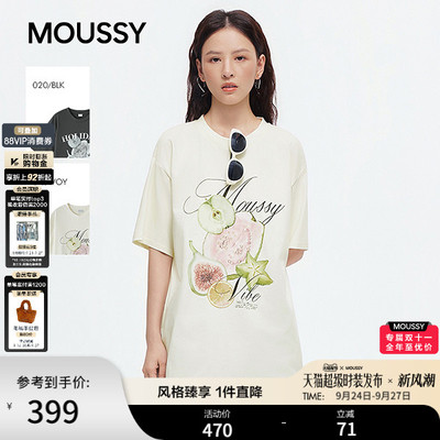 MOUSSY2026夏季新品美式复古做旧风水果印花宽松T恤028JSZ90-1075