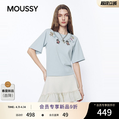 MOUSSY&Monchhichi合作款 2026夏季新品项链印花T恤028JSZ01-1002