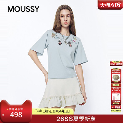 MOUSSY&Monchhichi合作款 2026夏季新品项链印花T恤028JSZ01-1002