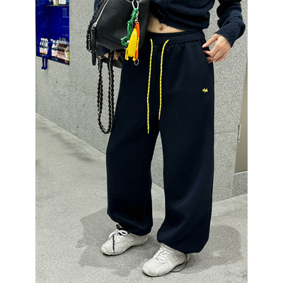 常规韩版自然腰长裤刺绣卫裤