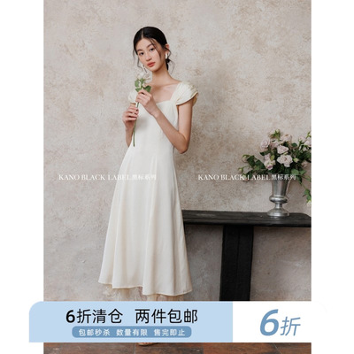 你好卡农肩部收褶蕾丝吊带裙