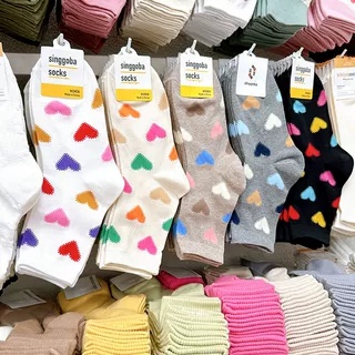 新款韩国东大门女袜进口singgoba秋季彩色爱心可爱心形学院中筒袜
