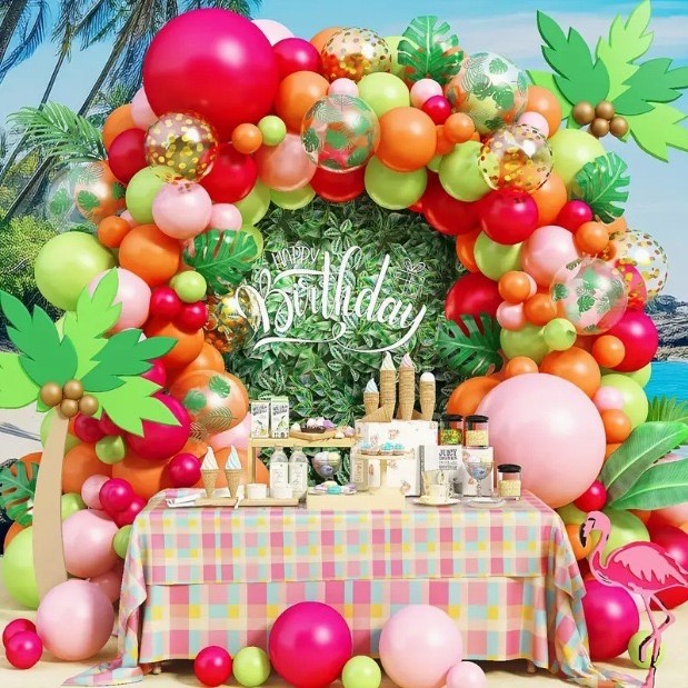 夏日夏威夷粉橙绿气球套装 节日生日派对 PT-ST-H5244
