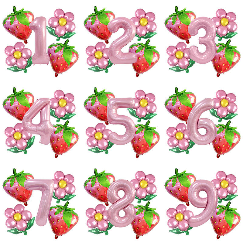 0-9数字气球套装 时尚节日生日派对草莓花朵 PT-CM001