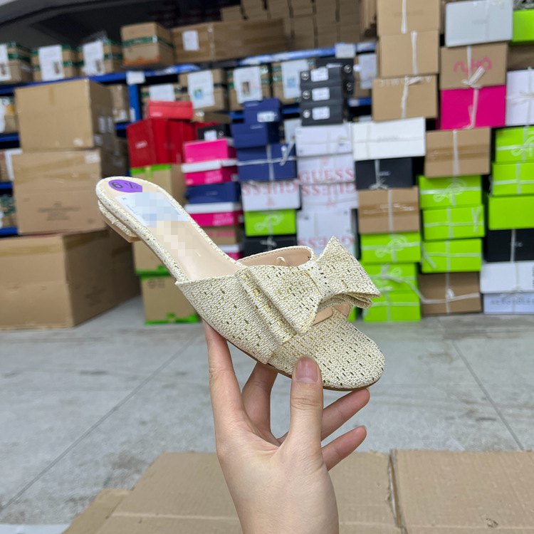 外贸原单shoes女鞋时尚圆头蝴蝶结日常休闲百搭平底一字拖鞋凉鞋