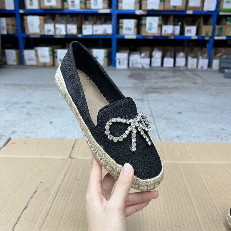 Lady Shoes外贸原单女鞋时尚休闲圆头蝴蝶结带钻一脚蹬单鞋渔夫鞋