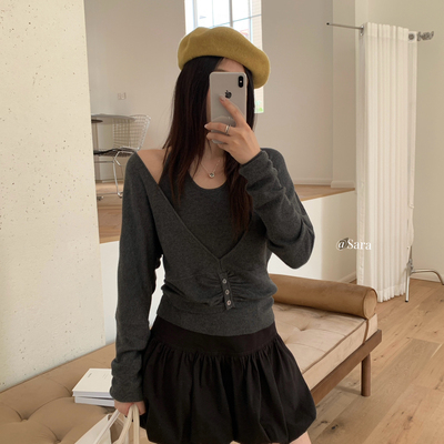 SARA-韩系简约背心+针织衫(含6羊毛)(两件套)K2383
