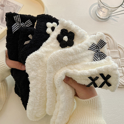 保暖女珊瑚绒加绒加厚月子睡眠袜