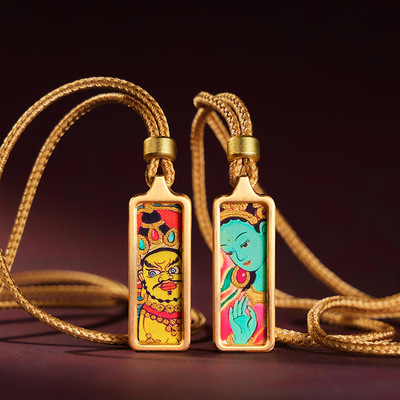 藏式手绘描金小金条唐卡吊坠