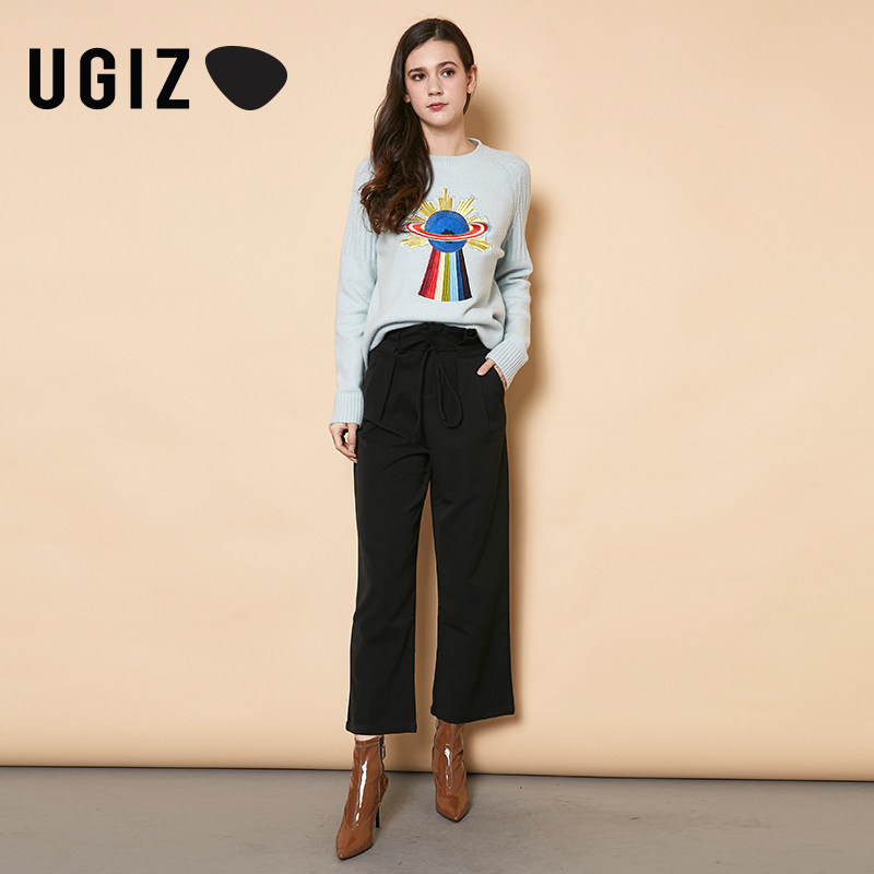 UGIZ春秋季新品韩版女装时尚高腰显瘦直筒九分花苞裤女UCPC310-8_虎窝淘