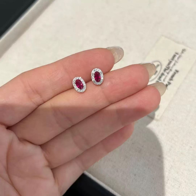 超闪微镶满钻红宝石耳钉女小巧精致高级感轻奢气质耳饰品耳环