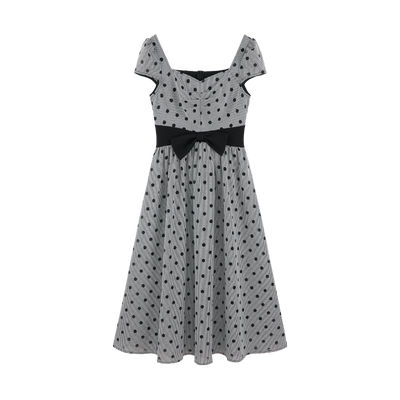 蝴蝶结方领波点连衣裙女夏季