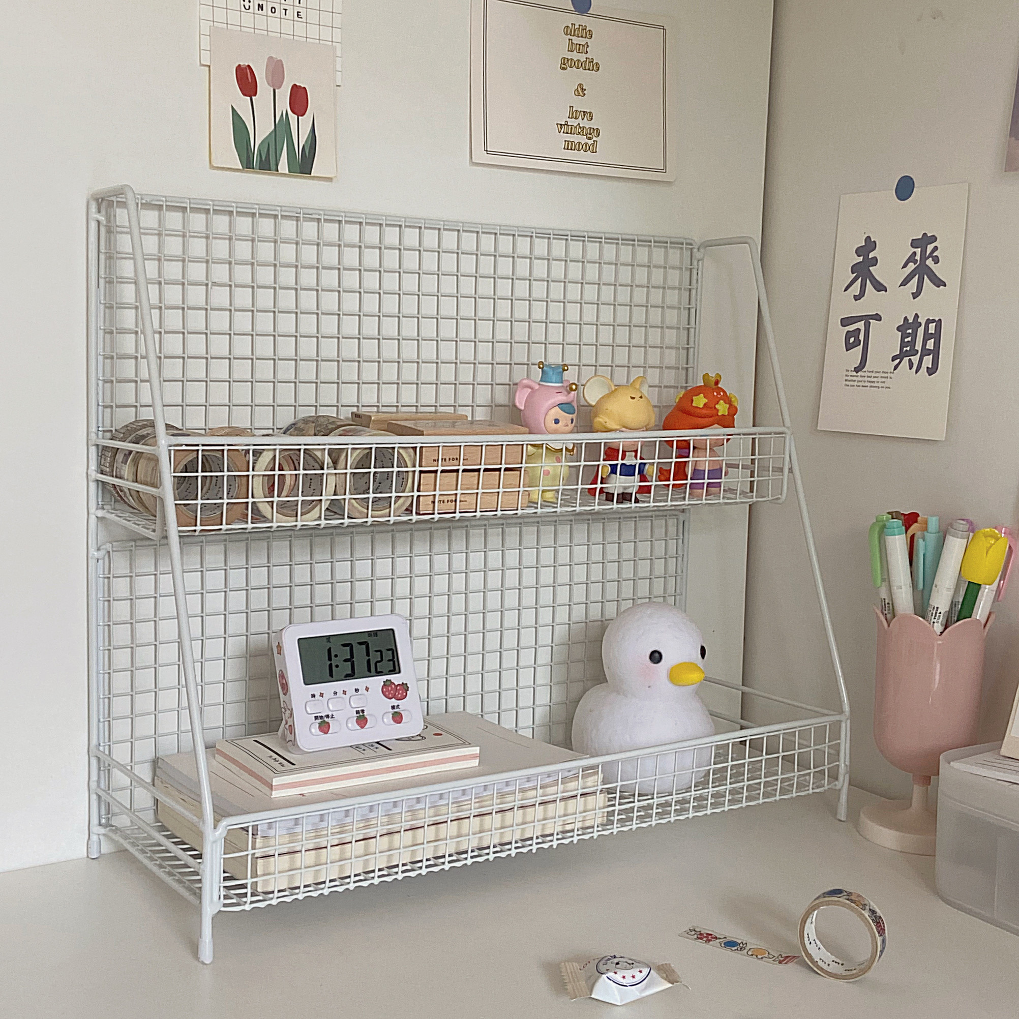 *番茄森森*铁艺桌面置物架化妆品双层收纳盒办公室宿舍浴室整理架
