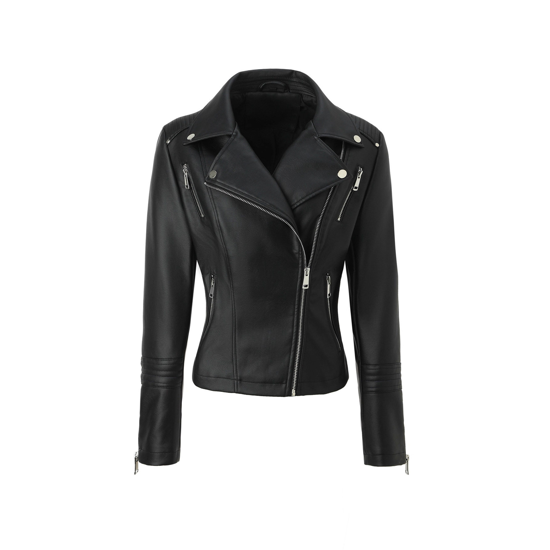 跨境春秋冬女士pu皮衣欧美大码皮夹克复古机车外套Women's jacket