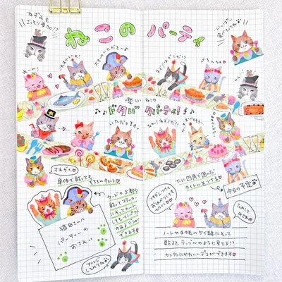 bande日本猫咪派对小人庆祝队爱心动物三明治手帐贴纸素材女子博