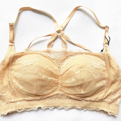 蕾丝抹胸防走光美背无钢圈聚拢文胸罩100%纯棉内里舒适女内衣
