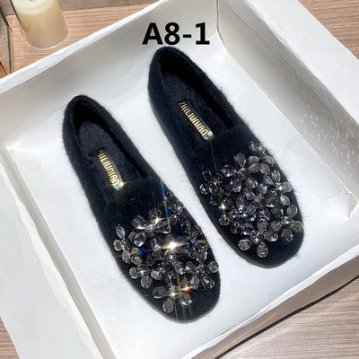 单鞋法式水钻显瘦百搭毛毛鞋女