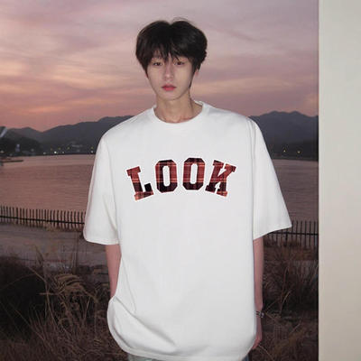 白色重磅印花短袖男夏季小领口正肩恤纯棉内搭打底健身运动半袖