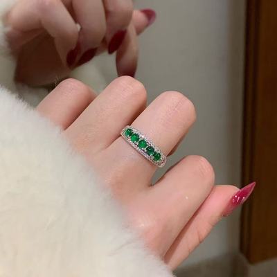 s925银天然阳绿翡翠戒指高级感小清新设计款女戒
