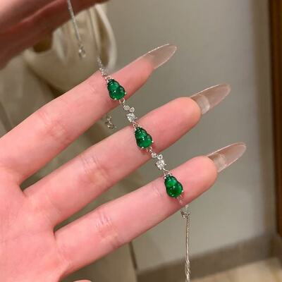 s925银天然阳绿翡翠葫芦手链小众高级感小清新设计款