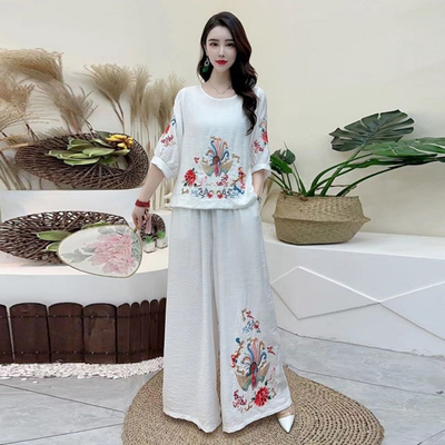 大码妈妈装遮肚七分袖两件套