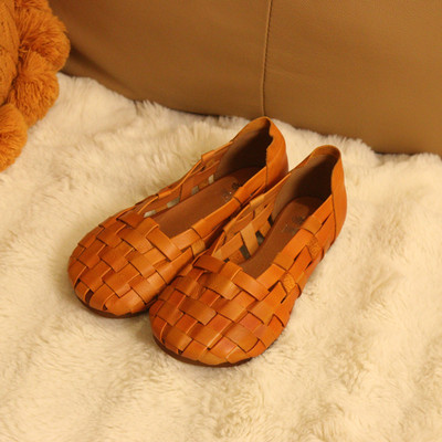 编织圆头浅口套脚平底软底女凉鞋