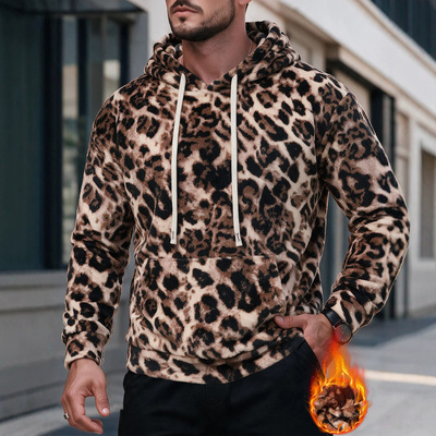 2026 winter men's warm jacket leopard print hoodie outfits