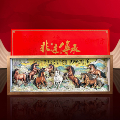 八骏图马到成功非遗文创装饰摆件