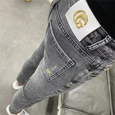 烟灰色修身牛仔裤男网红夏季薄款