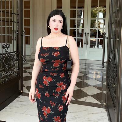 胖mm复古包臀收腰显瘦260连衣裙