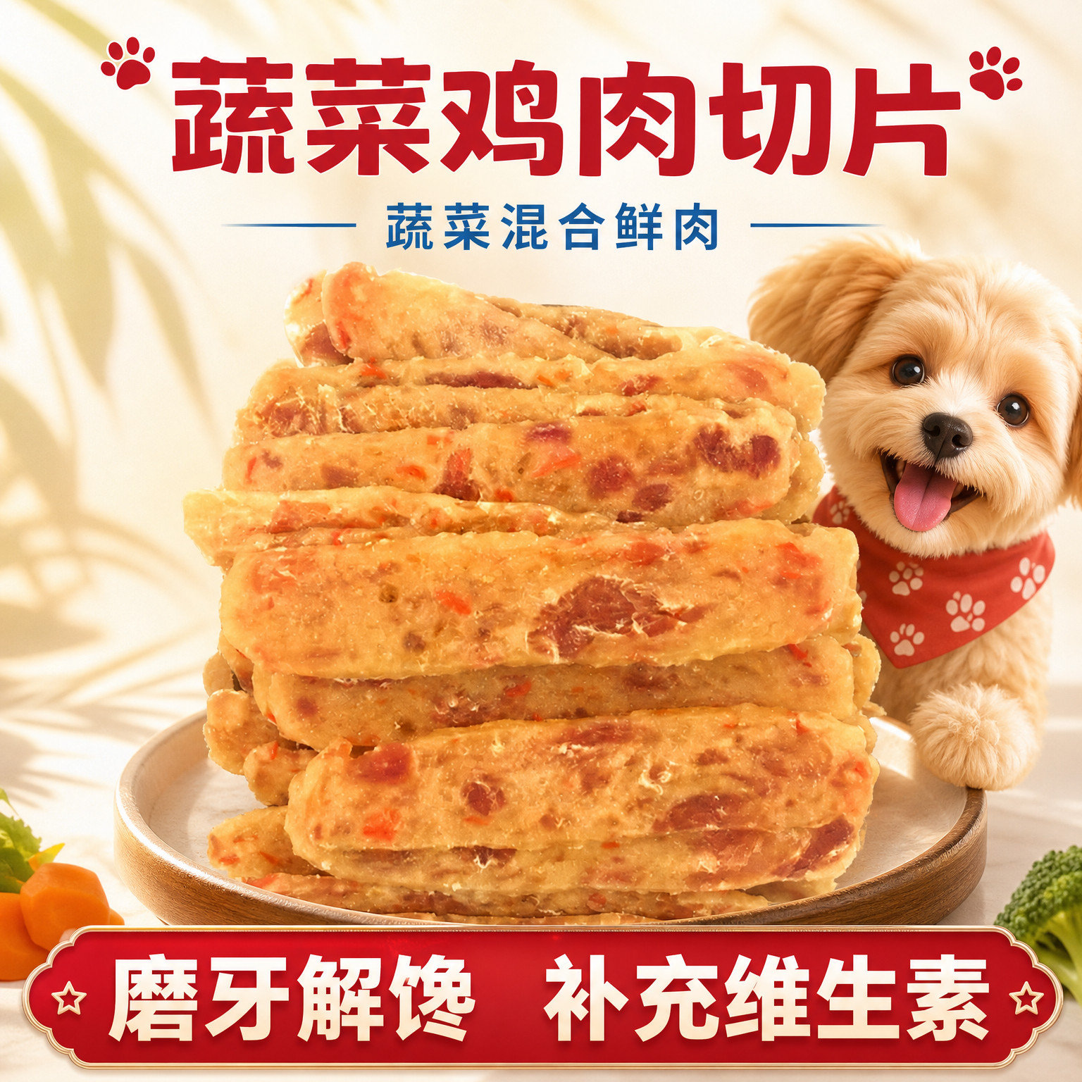 鸡胸肉干宠物狗狗零食果蔬夹心鸡肉切片肉条泰迪成幼犬磨牙3斤装