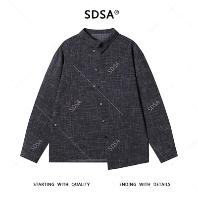 SDSA秋冬新款痞帅男装简约撞色不规则翻领长袖衬衫百搭衬衣23139