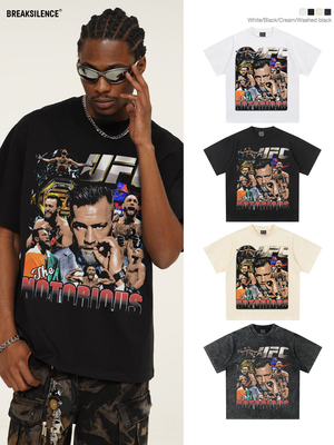 UFC拳击notorious人物印花短袖t恤男美式300g重磅纯棉小领口半袖