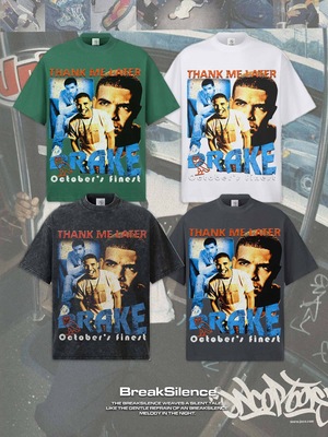 德雷克Thank Me Later 欧美嘻哈说唱短袖T恤男宽松纯棉小领口半袖