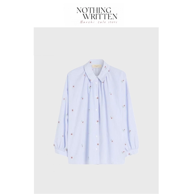 【现货】Nothing Written Narchi碎花刺绣衬衫翻领灯笼袖衬衣上衣