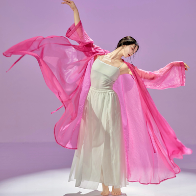 粉墨千秋 原创设计玫红色草绿色大摆开衫古典舞纱衣