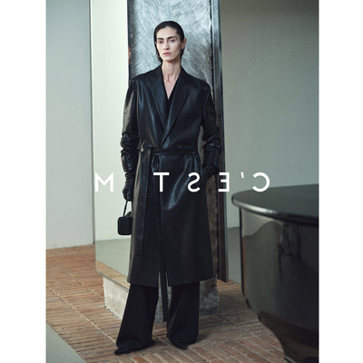 BTRS M丨土耳其进口植鞣皮衣静奢老钱风系带长西装外套女2026新款