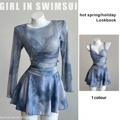 新款裙式连体泳衣遮肚显瘦钢托