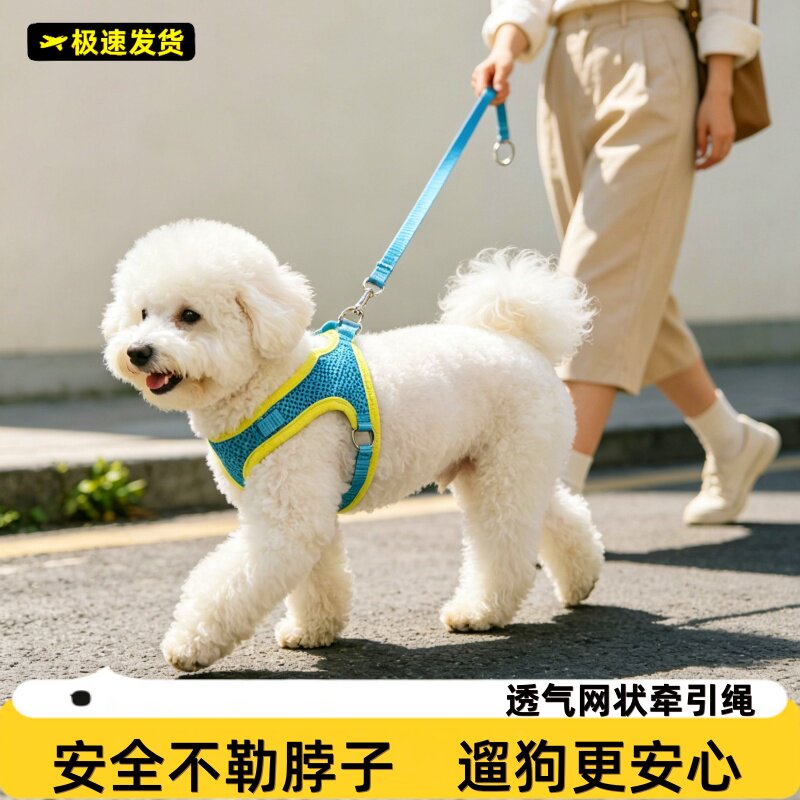 狗狗牵引绳透气小型犬狗绳狗绳子背心式胸背带小狗狗链泰迪遛狗绳