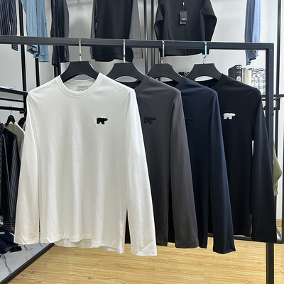 亲肤舒适休闲立体刺绣男士圆领长T春秋季液氨工艺简约百搭长T上衣