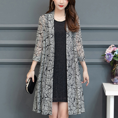 妈妈装印花蕾丝时尚披肩上衣开衫