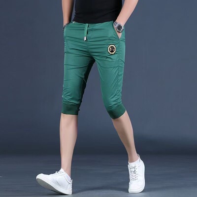 欧洲站夏季新款七分裤男冰丝薄款休闲裤运动短裤百搭束脚中裤男装